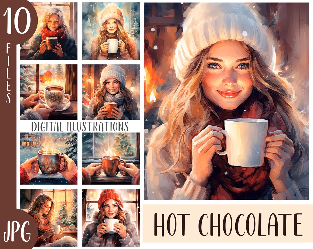 Watercolor Christmas Hot Drinks Clipart - Girl With Hot Chocolate ...