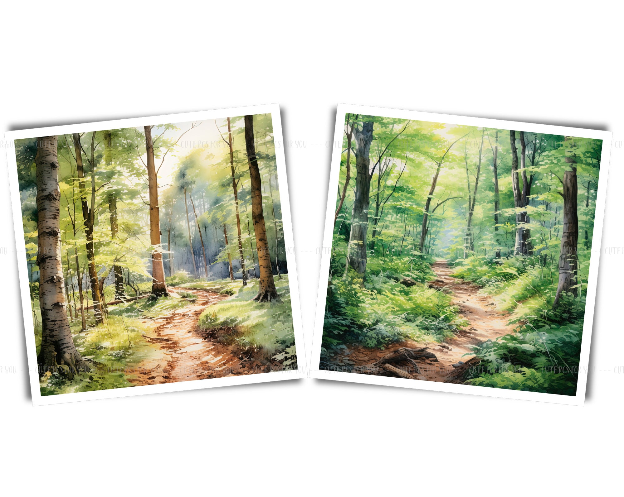 Watercolor Forest Path Clipart: Woodland Digital Paper (JPG) - Etsy