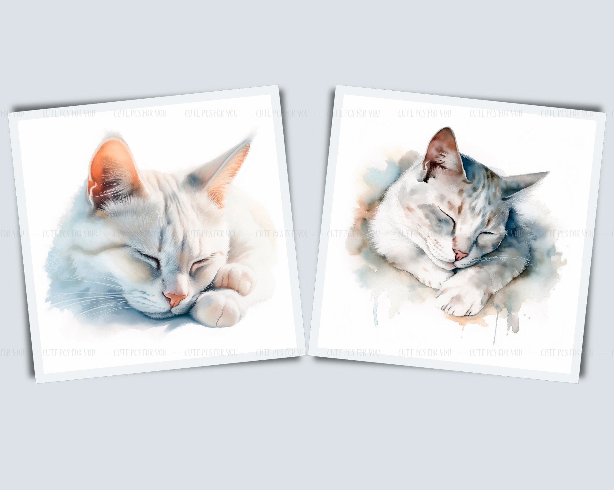 Watercolor Sleeping Cats Clipart Cute Resting Kittens JPG - Etsy