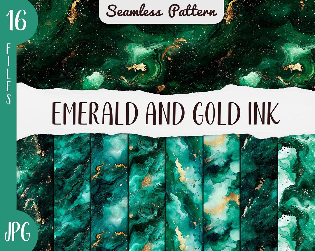 Watercolor Emerald Gold Ink Seamless Pattern-printable Digital Paper ...