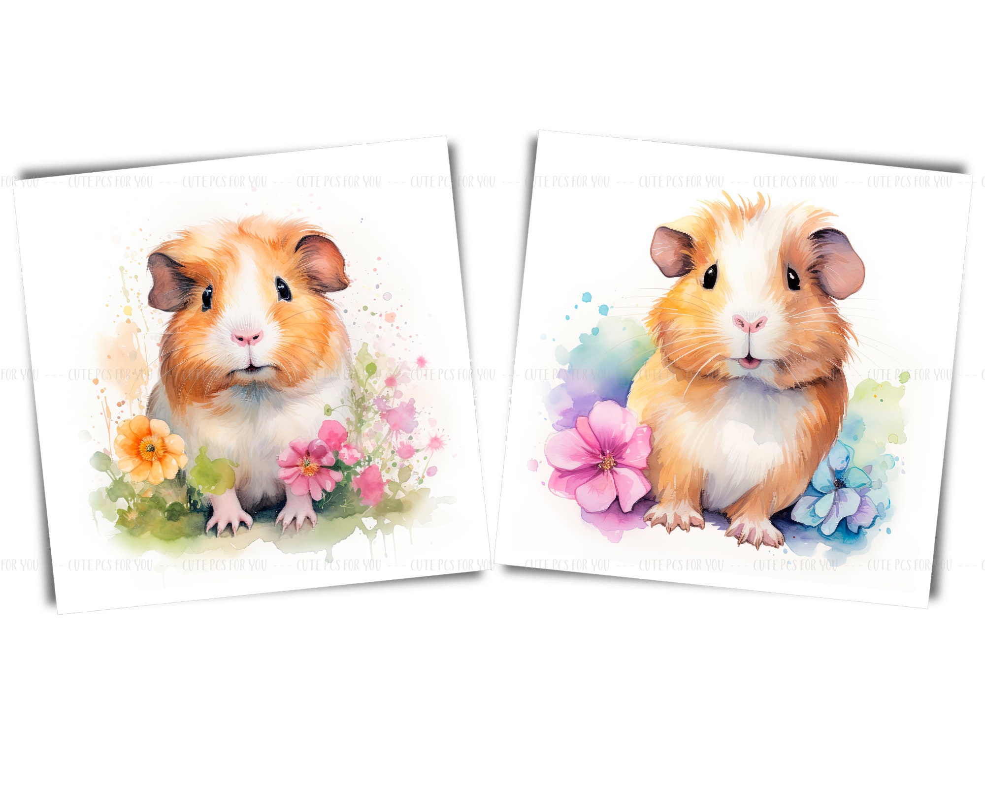 Watercolor Cute Guinea Pigs Clipart Pets Digital Paper - Etsy