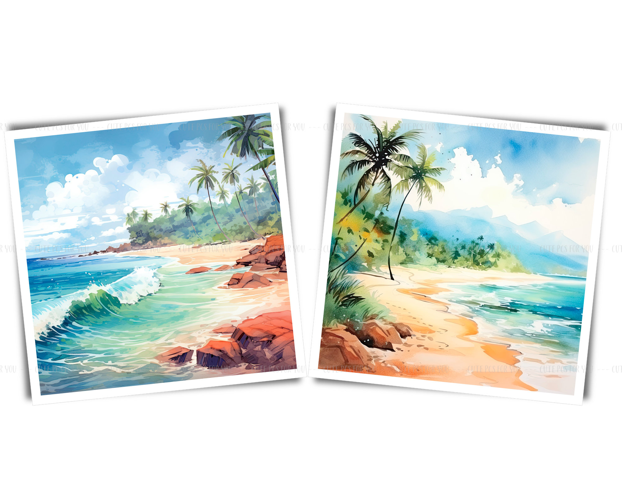 Watercolor Tropical Beach Clipart: Ocean Coast Digital Paper (JPG) - Etsy