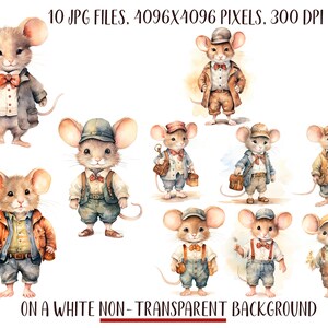 Watercolor Vintage Mice Clipart - Retro Mouse Digital Paper - Fairy ...