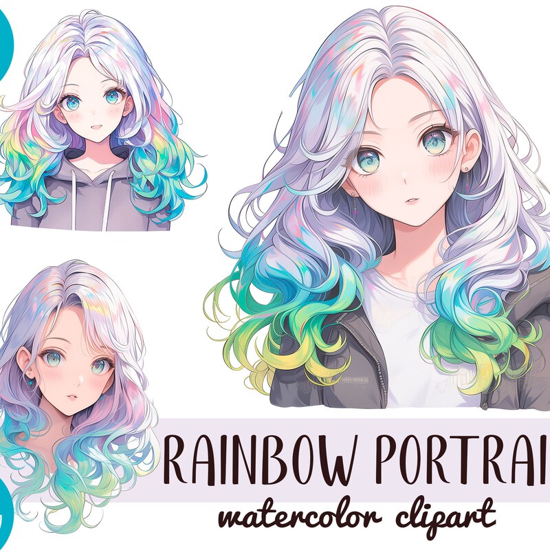 Rainbow Hair Anime Girl - Etsy