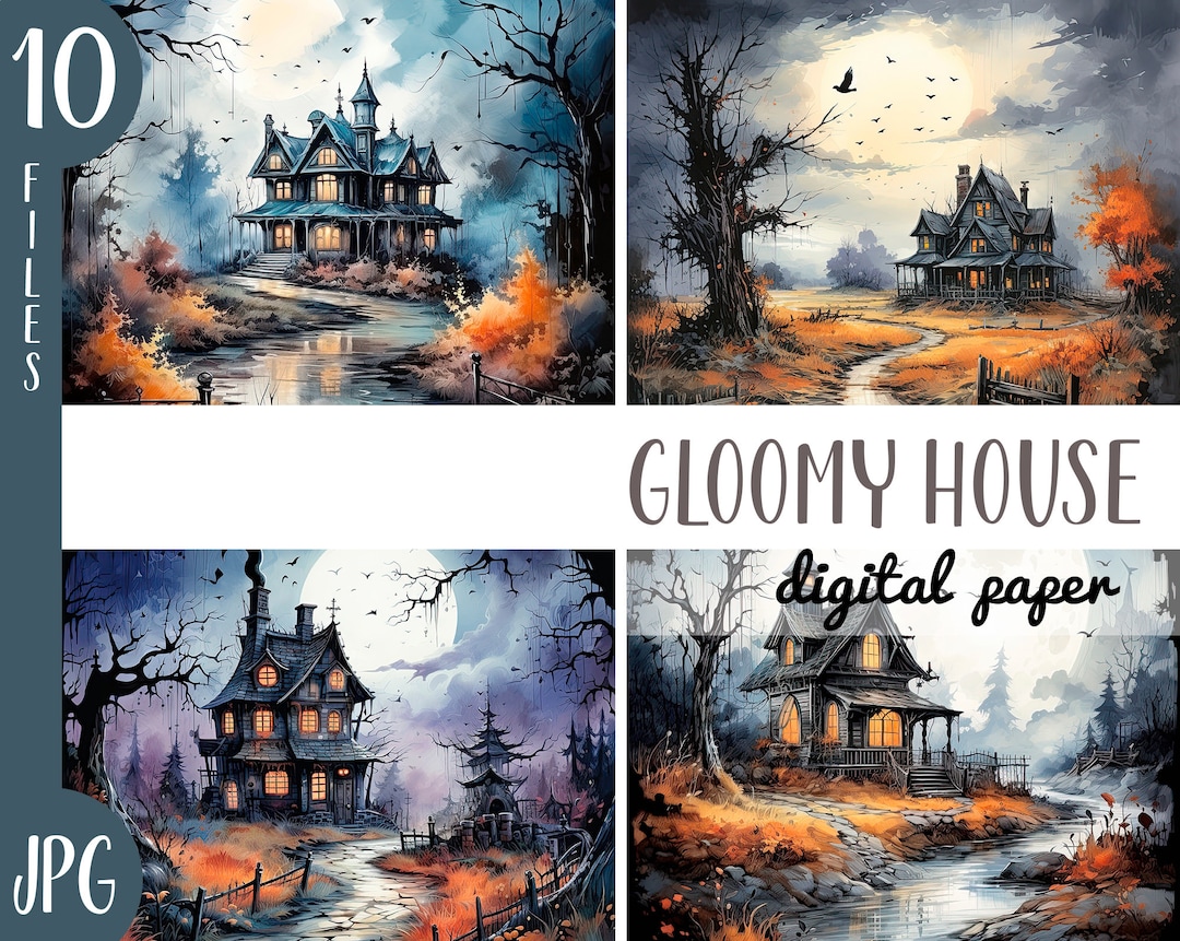 Watercolor Haunted House Clipart: Spooky Halloween Mansion (digital ...
