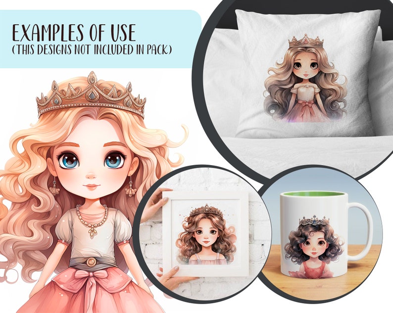 Watercolor Cute Princess Clipart - Little Princess Sublimation - Girls ...