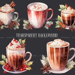 Watercolor Christmas Hot Drinks Clipart: Coffee, Tea (PNG) - Etsy
