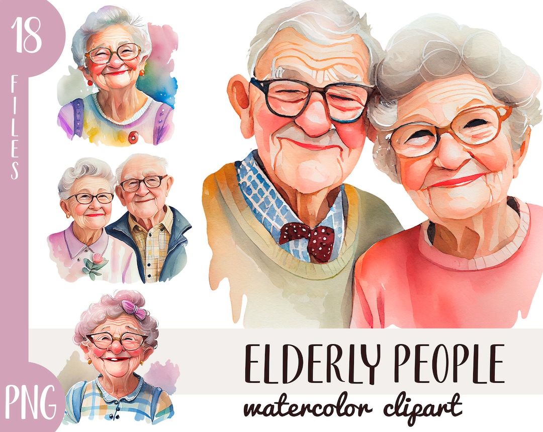 Watercolor Elderly Clipart - Aged Clipart - Old-aged Couple - Love and ...