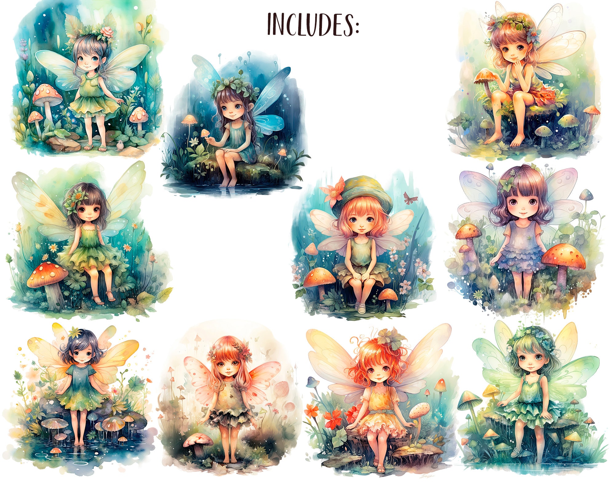 Watercolor Forest Fairies Clipart Cute Little Girls - Etsy