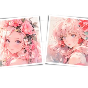 Watercolor Rose Girl Anime Clipart - Pink, Blush Roses Digital Paper ...