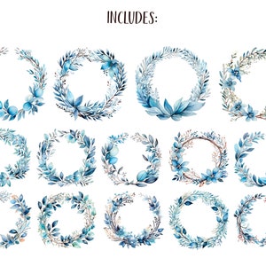Watercolor Winter Wreaths Clipart Blue Botanical Frame PNG Twigs ...