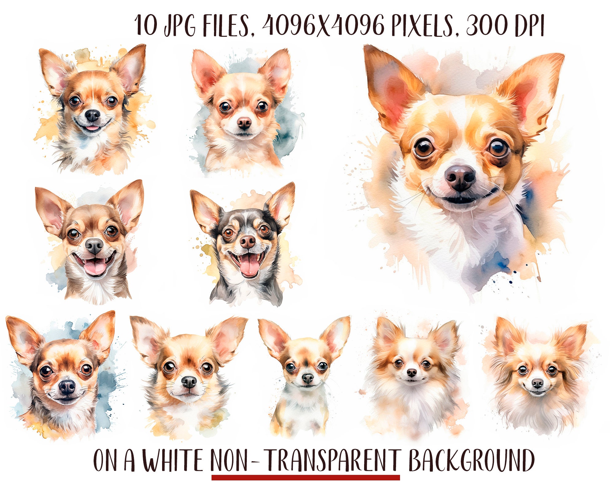 Watercolor Chihuahua Dogs Clipart Dog Breeds Sublimation - Etsy