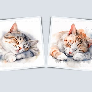 Watercolor Sleeping Cats Clipart - Cute Resting Kittens JPG ...
