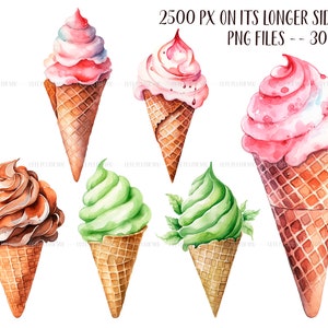 Watercolor Ice Cream Clipart - Chocolate, Strawberry Ice Cream, Cone ...