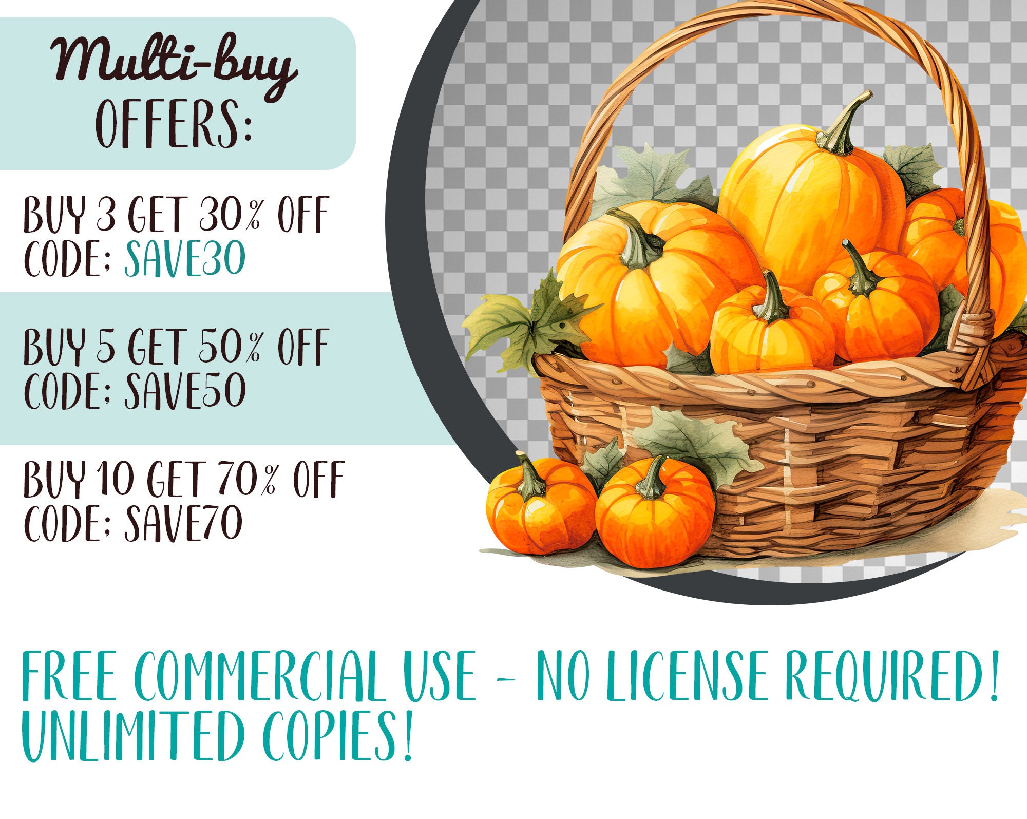 Watercolor Pumpkin Baskets Clipart: Autumn Harvest (PNG Digital ...