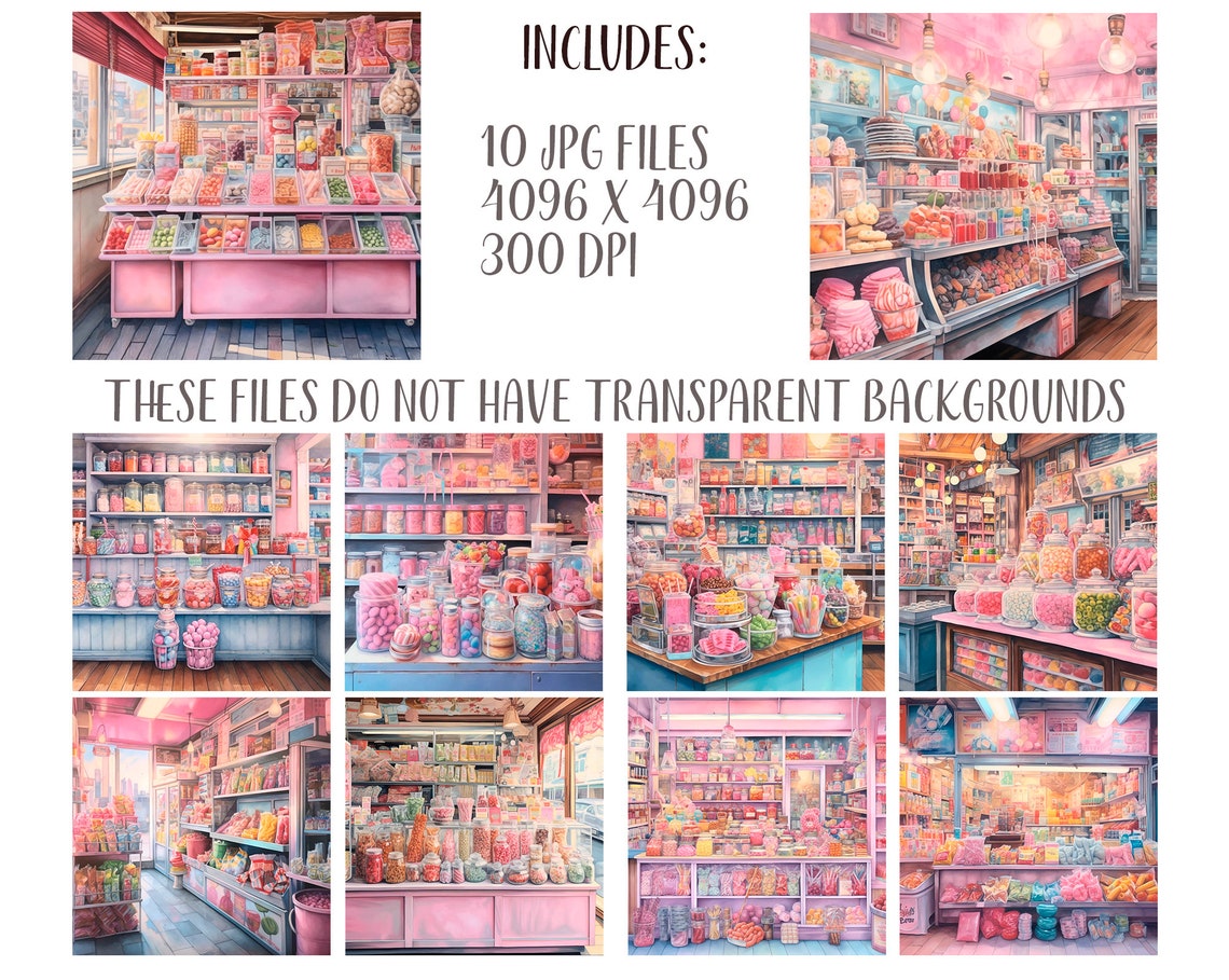 Watercolor Candy Store Clipart Pink Sweets on Display - Etsy