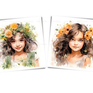 Watercolor Floral Girls Clipart: Bouquet Illustrations (digital ...