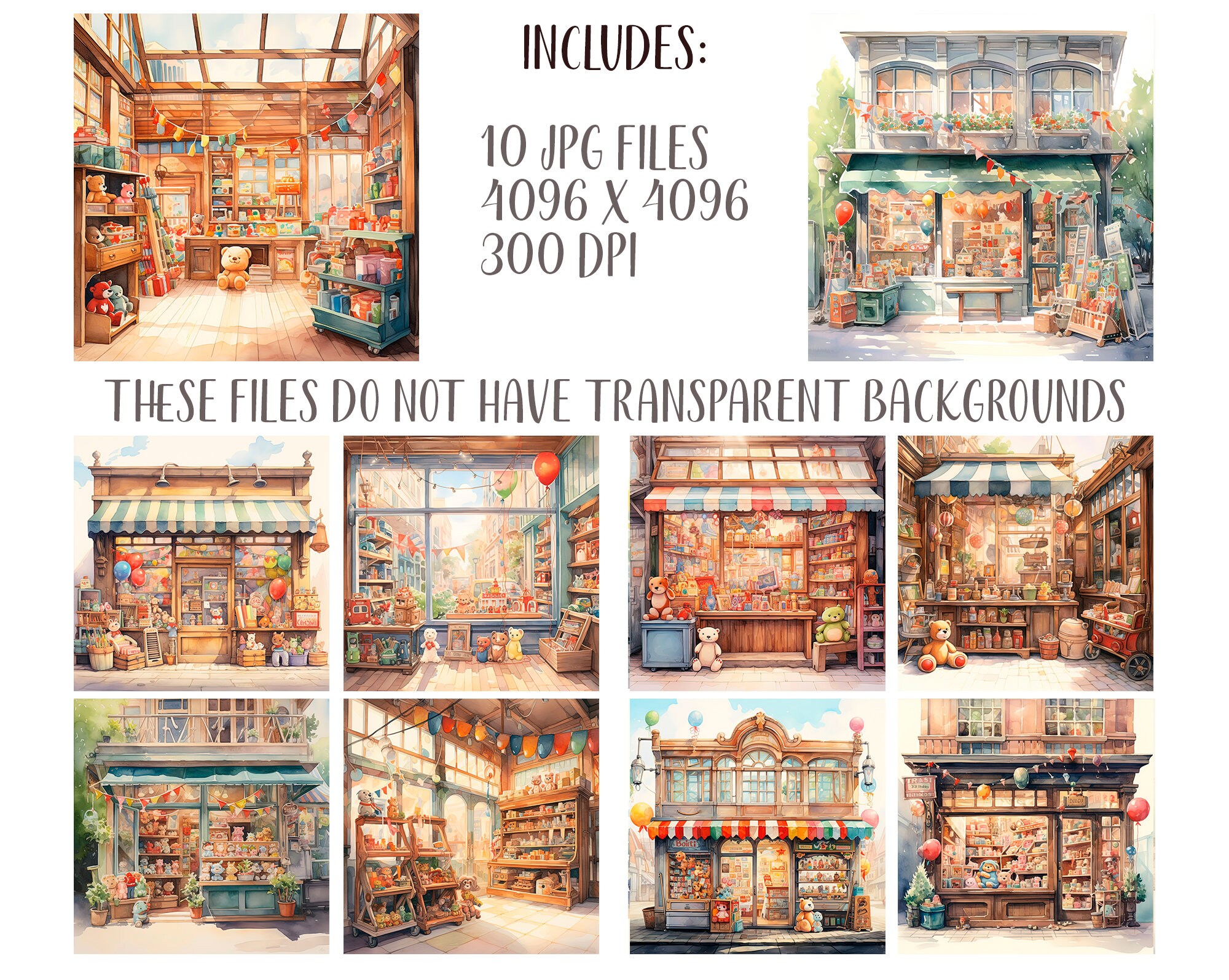 Watercolor Toy Store Clipart Shop Facade Digital Paper Shop With Plush ...