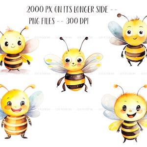 Watercolor Cute Bees Clipart - Cartoon Bee Graphics - Children's ...