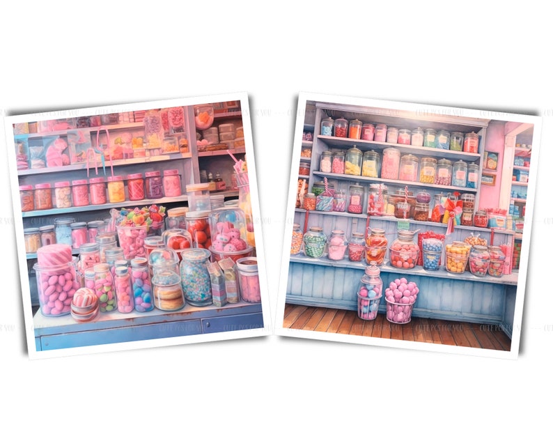 Watercolor Candy Store Clipart Pink Sweets on Display - Etsy