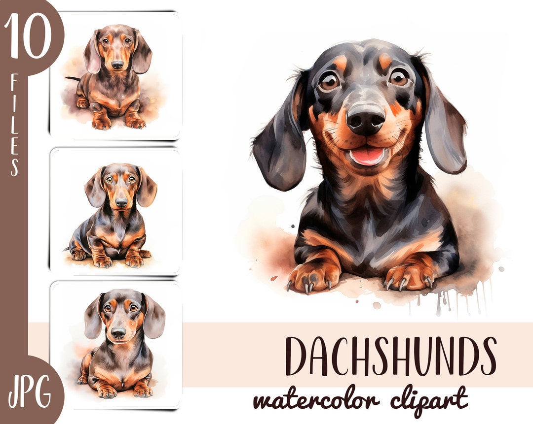 Watercolor Dachshunds Clipart - Cute Dachshund Digital Paper - Portrait ...