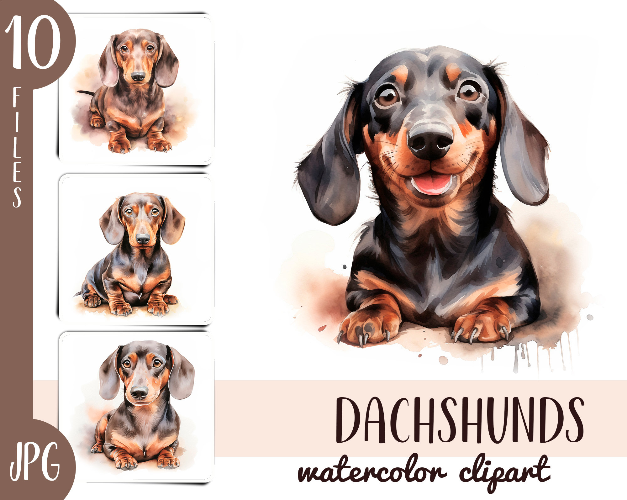 Watercolor Dachshunds Clipart - Cute Dachshund Digital Paper - Portrait ...