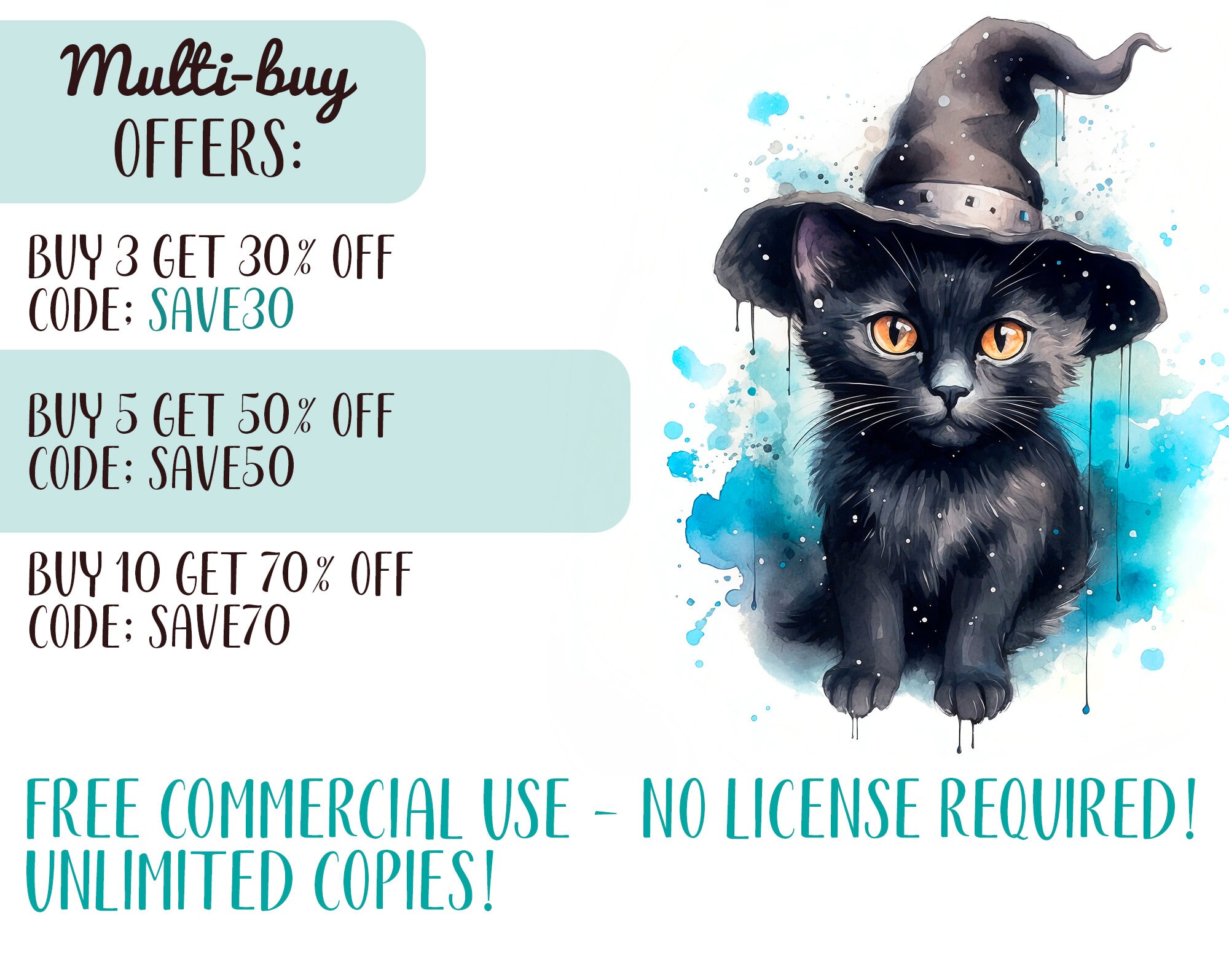 Watercolor Black Magic Cats Clipart cute Cat in a Witch Hat - Etsy