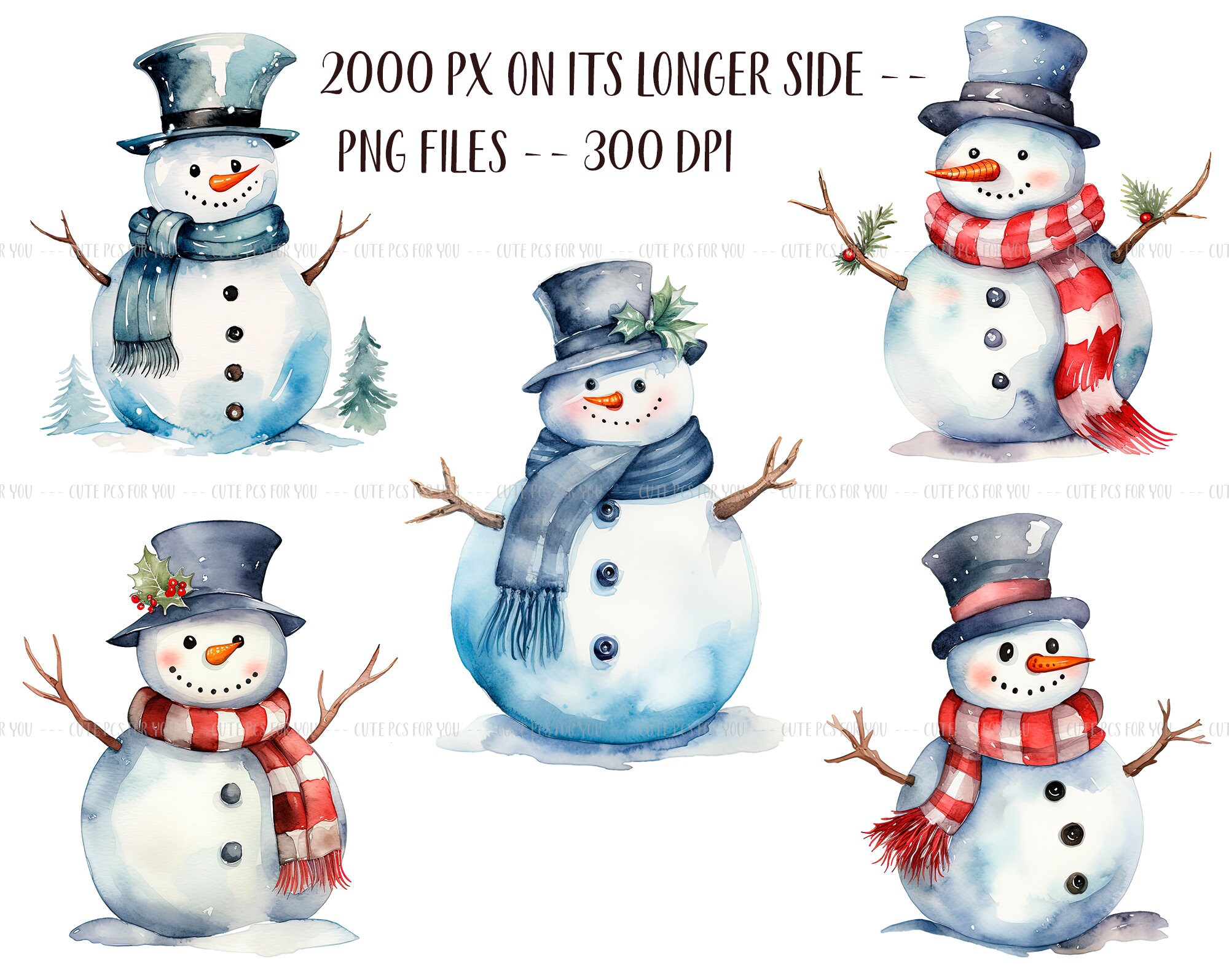Watercolor Funny Snowmen Clipart Snowman in Scarf - Etsy
