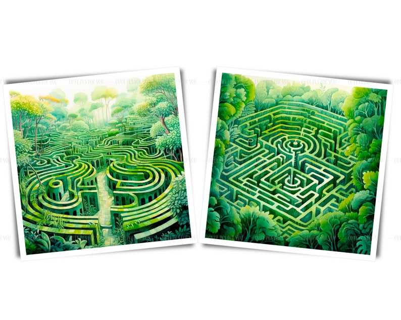 Watercolor Green Maze Clipart: Garden Landscape (digital Paper) - Etsy