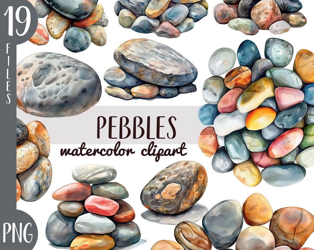 Watercolor Pebbles Clipart: River Rock PNG Graphics (digital Download ...