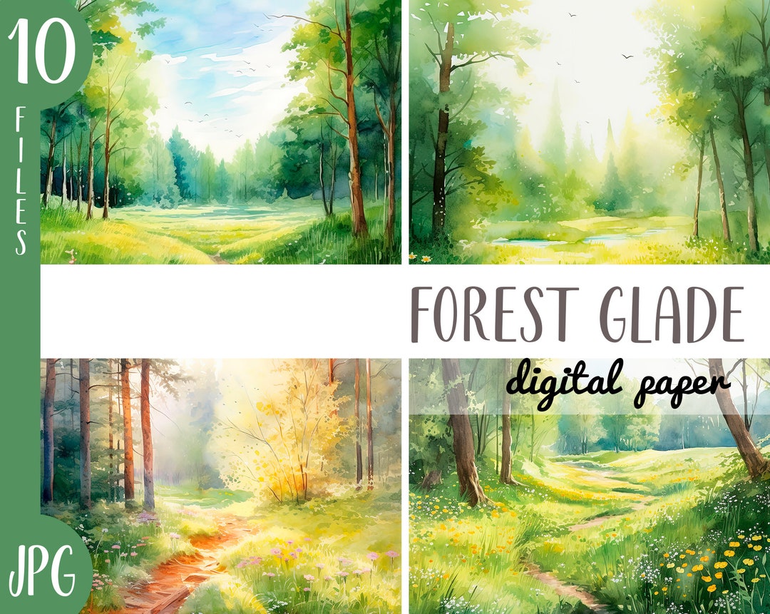 Watercolor Glade in the Forest Clipart - Meadow Field Digital Paper ...