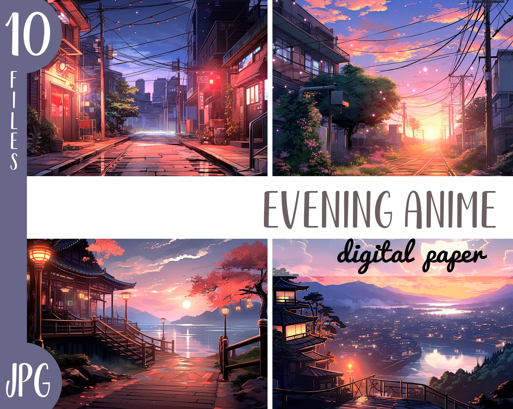 Anime Backgrounds Clipart Japanese Evening and Night - Etsy