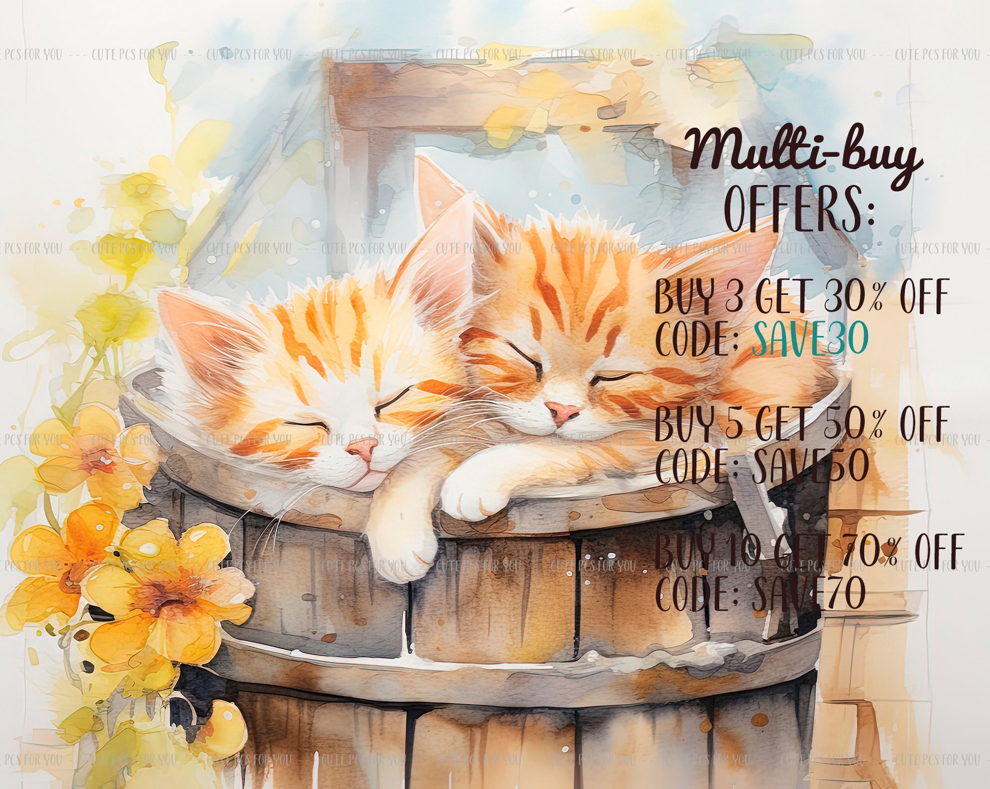 Watercolor Sleeping Cats Clipart Cute Resting Red Kittens - Etsy