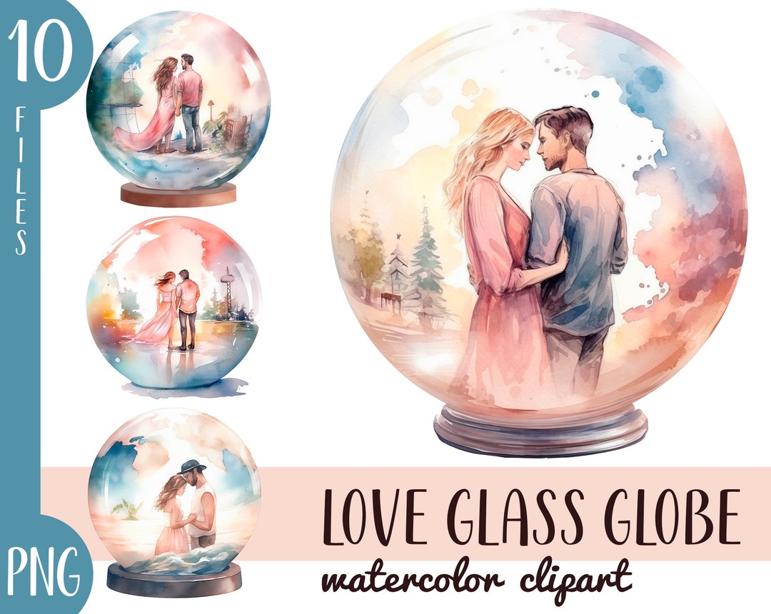 Watercolor Romantic Glass Globe Clipart - Glass Ball With Couples in ...