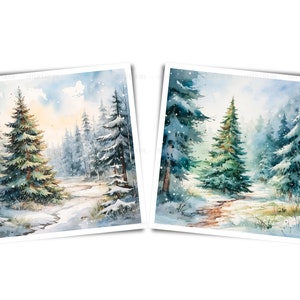 Watercolor Christmas Tree in the Forest Clipart - Winter Forest Digital ...