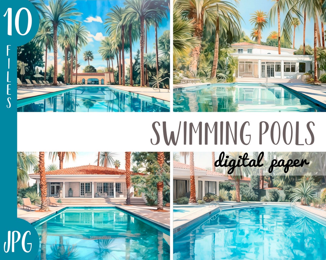 Watercolor Pools Clipart - Turquoise Pool Digital Paper - Outdoor Pool ...