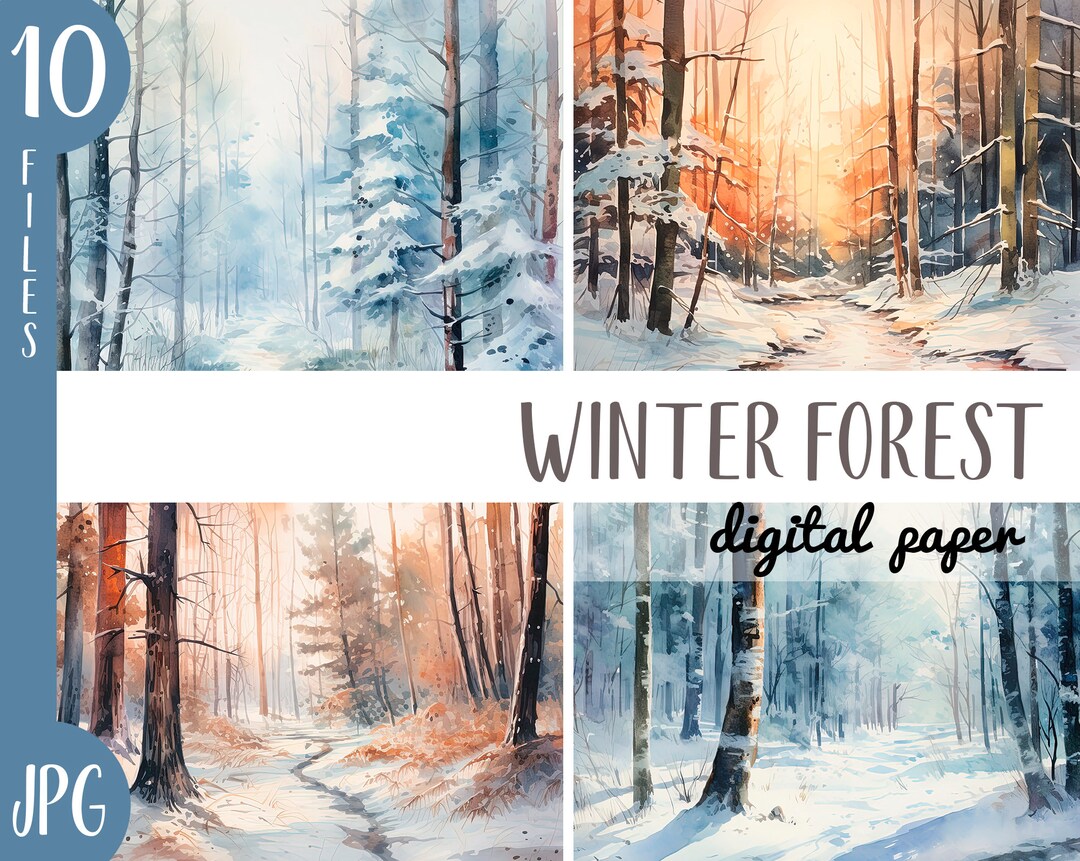 Watercolor Winter Forest Clipart - Natural Landscape Digital Paper ...