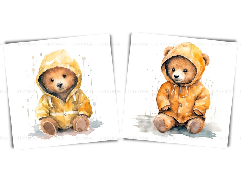 Watercolor Teddy Bears Clipart: Nursery Art Raincoats (JPG Files) - Etsy