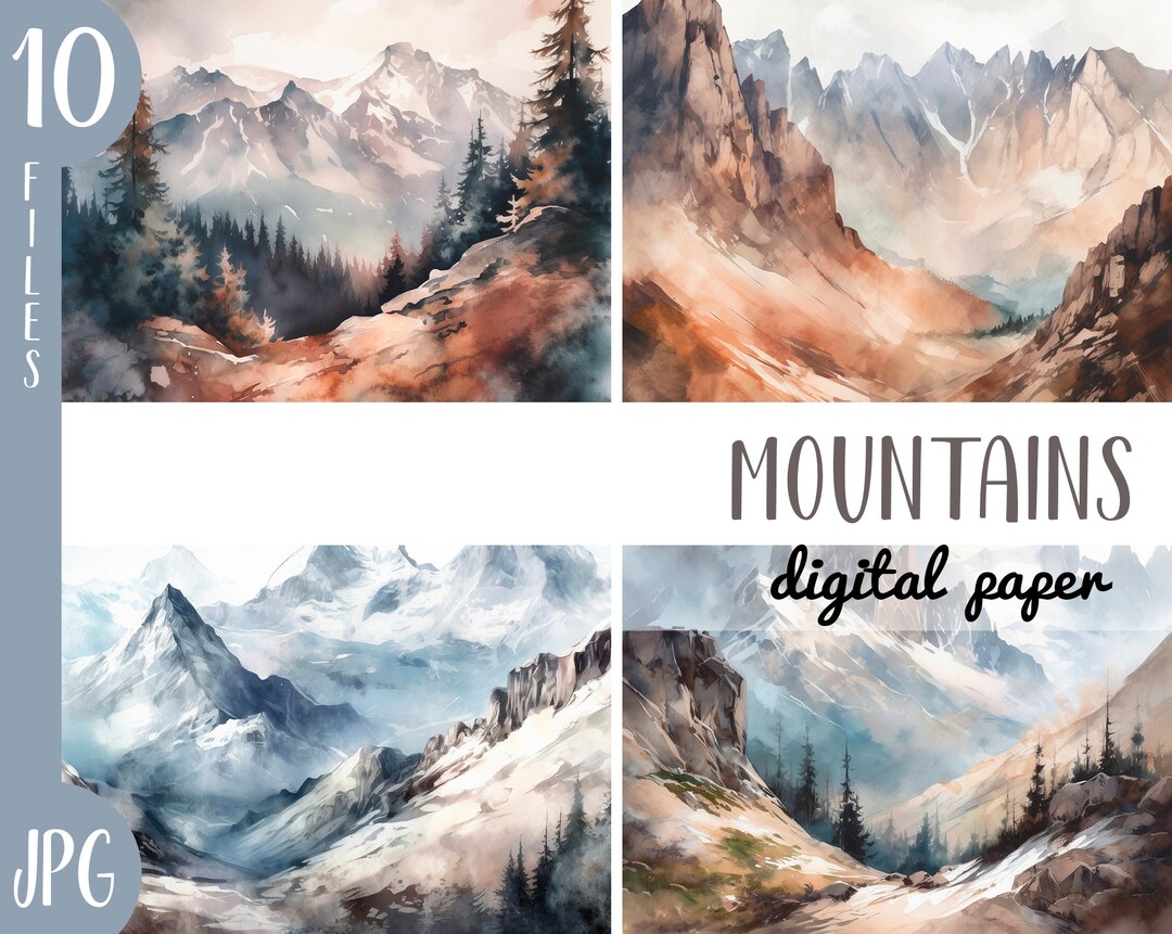 Watercolor Mountain Clipart: Landscape Illustration (digital Paper) - Etsy