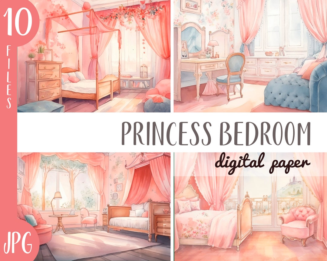 Watercolor Princess Bedroom Clipart: Pink Room Digital Paper (JPG) - Etsy