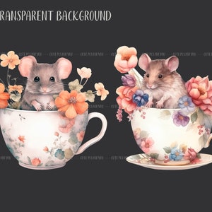 Watercolor Mice in Cups Clipart- Cute Rat and Mug Digital Illustration ...