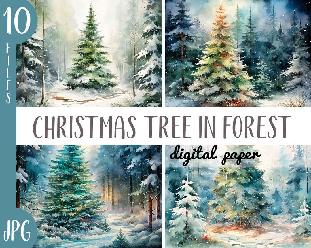 Watercolor Christmas Tree in the Forest Clipart - Winter Forest Digital ...