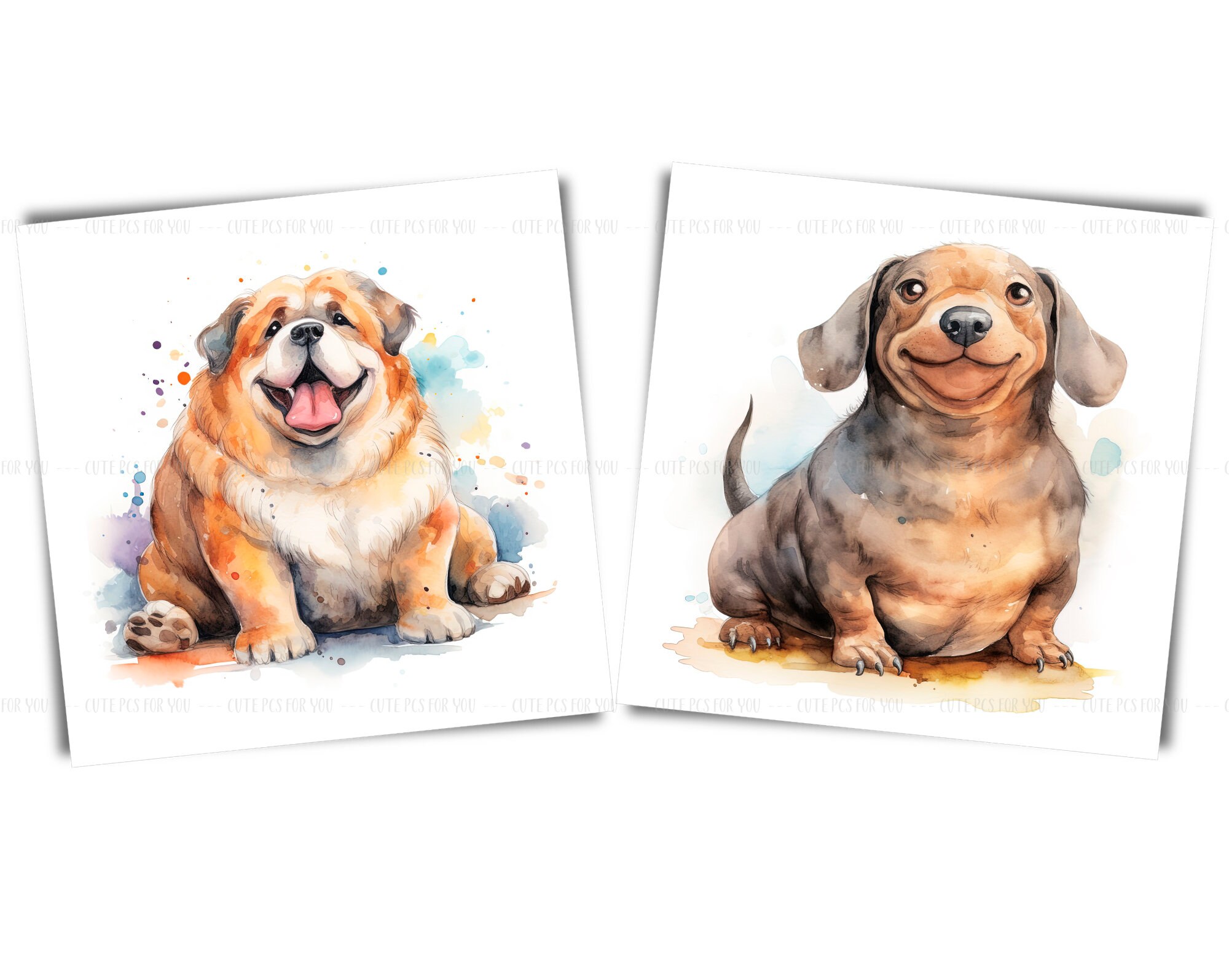 Watercolor Fat Dogs Clipart Funny Dog Digital Paper Fat - Etsy