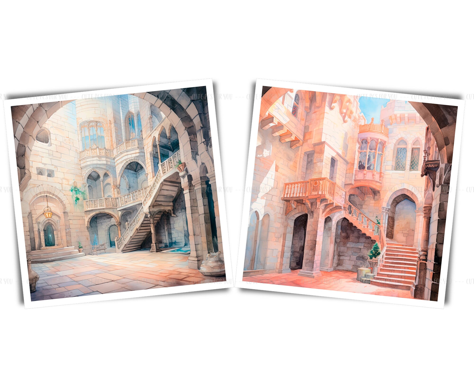 Watercolor Medieval Castle Clipart ancient Medieval Castle - Etsy