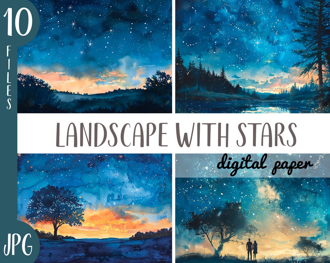 Watercolor Starry Sky Clipart - Night Stars Digital Paper - Dark Blue ...