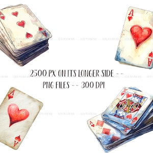 Watercolor Playing Cards Clipart: Poker PNG Graphics (digital Download ...
