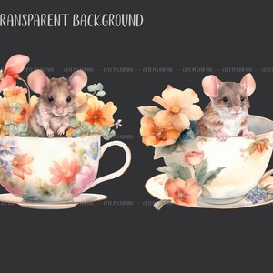 Watercolor Mice in Cups Clipart- Cute Rat and Mug Digital Illustration ...