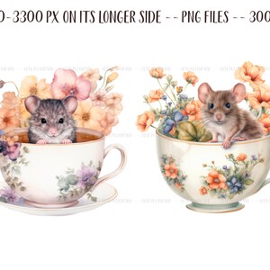 Watercolor Mice in Cups Clipart- Cute Rat and Mug Digital Illustration ...