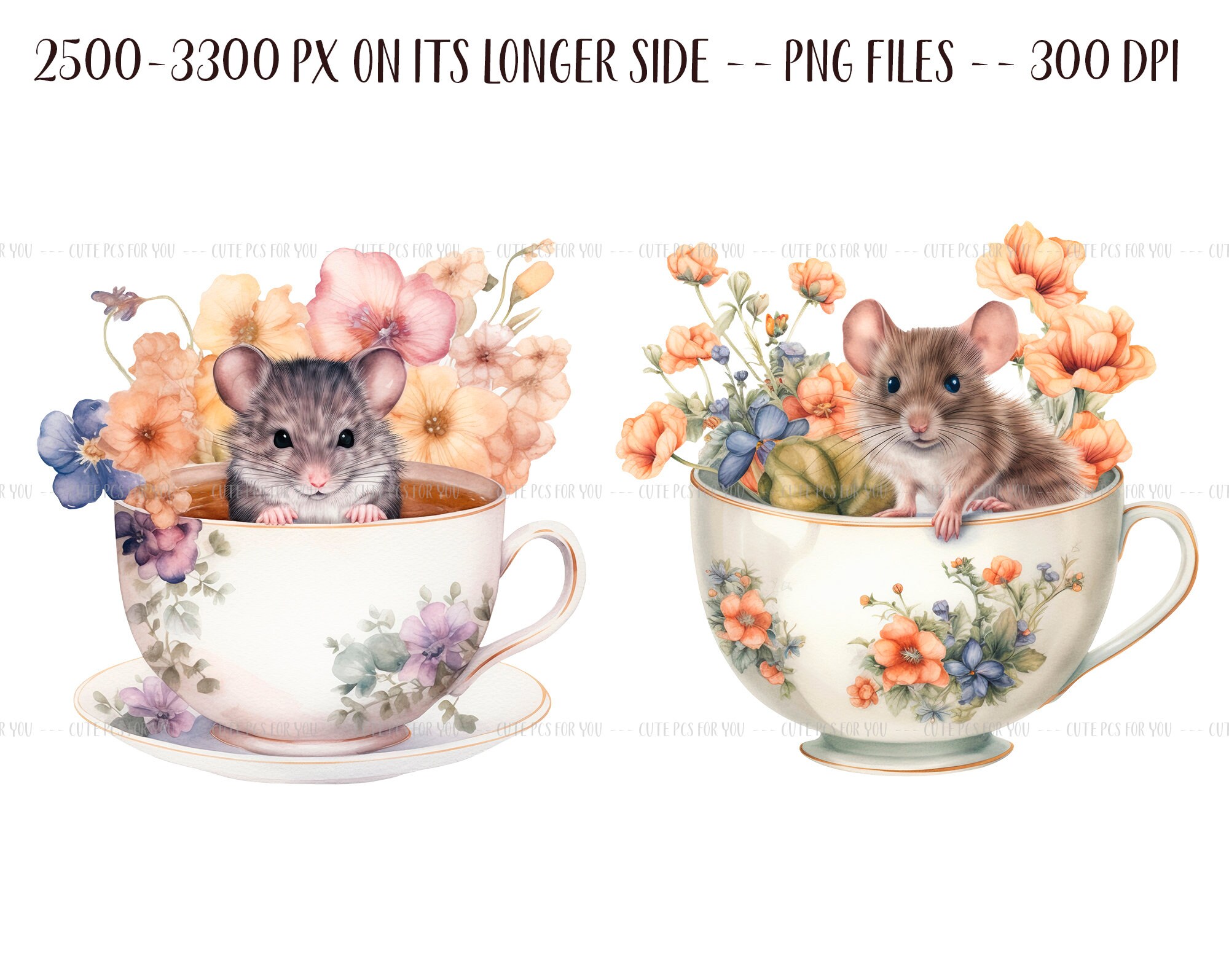 Watercolor Mice in Cups Clipart Cute Rat and Mug Digital - Etsy