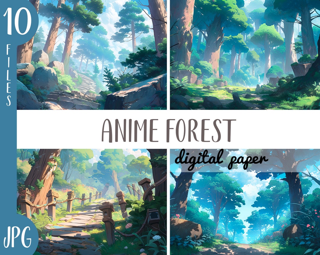 Anime Forest Backgrounds Clipart - Japanese Woodland Landscape Digital ...